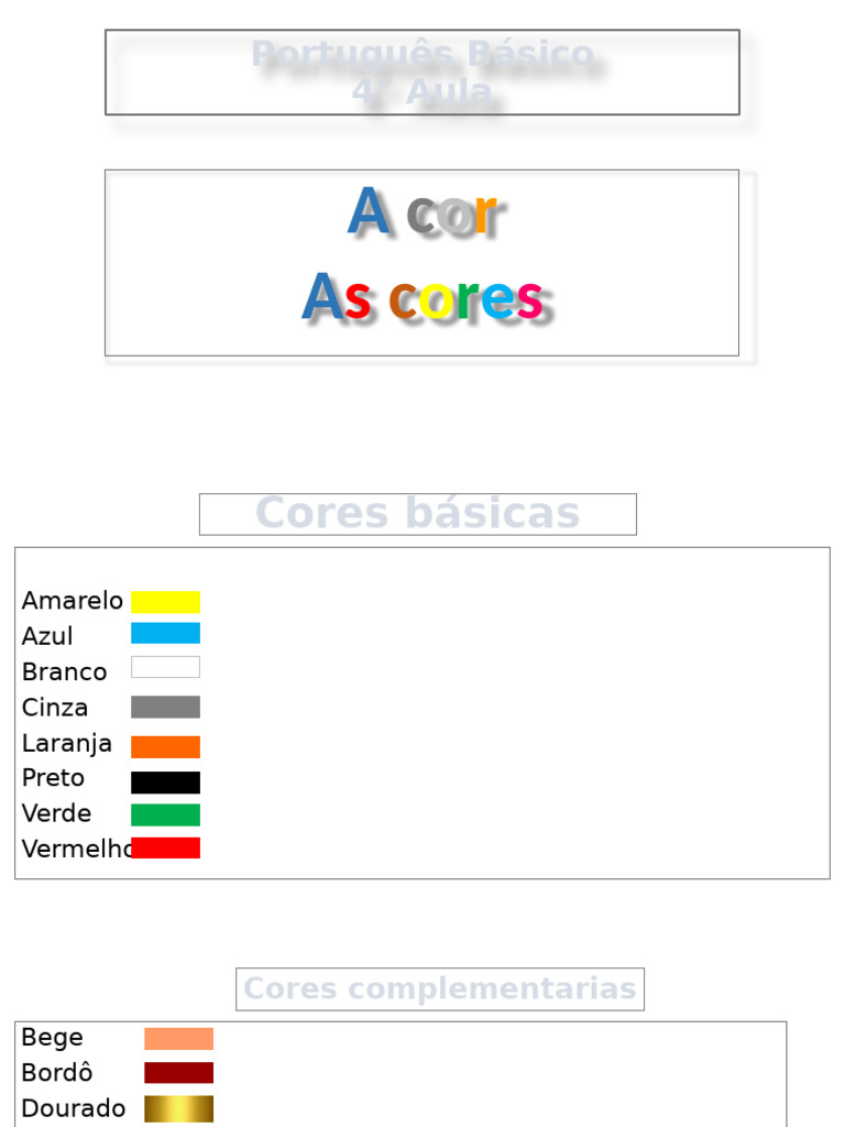 Cores Básicas e Complementares em Português | PDF