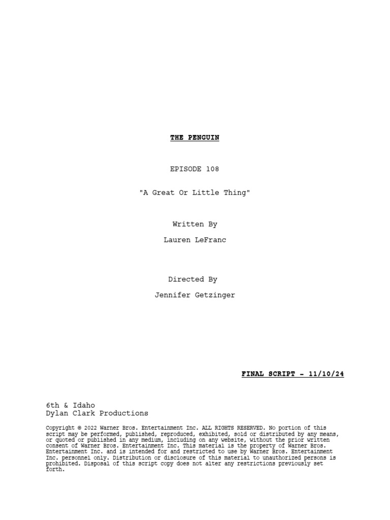 The Penguin: Episode 108 Script | PDF