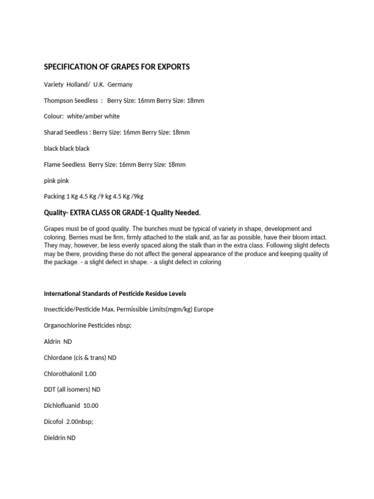 Grape Export Specifications and Standards | PDF