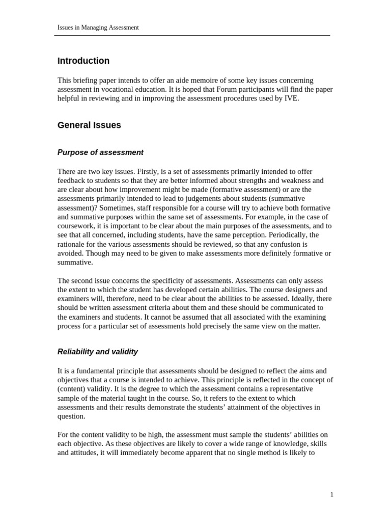 Key Issues in Vocational Assessment Management | PDF | Educational ...