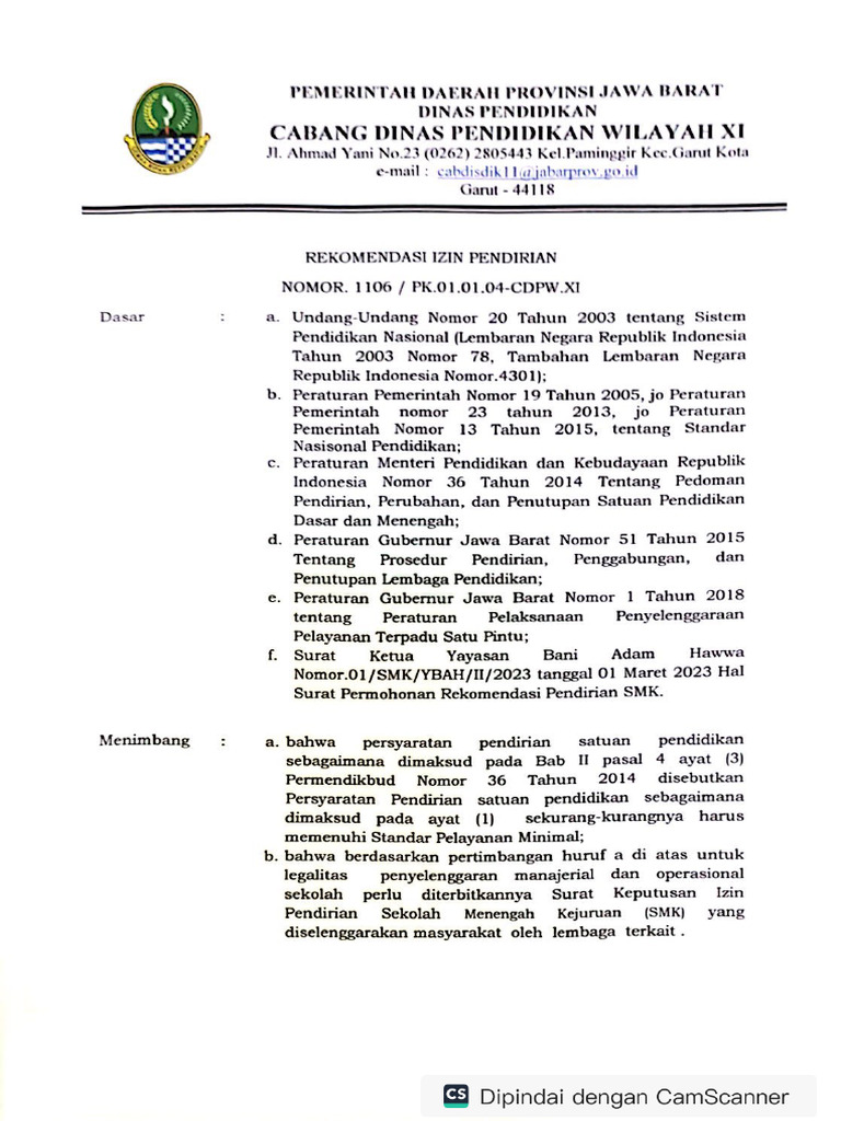 Surat Izin Rekom KCD | PDF