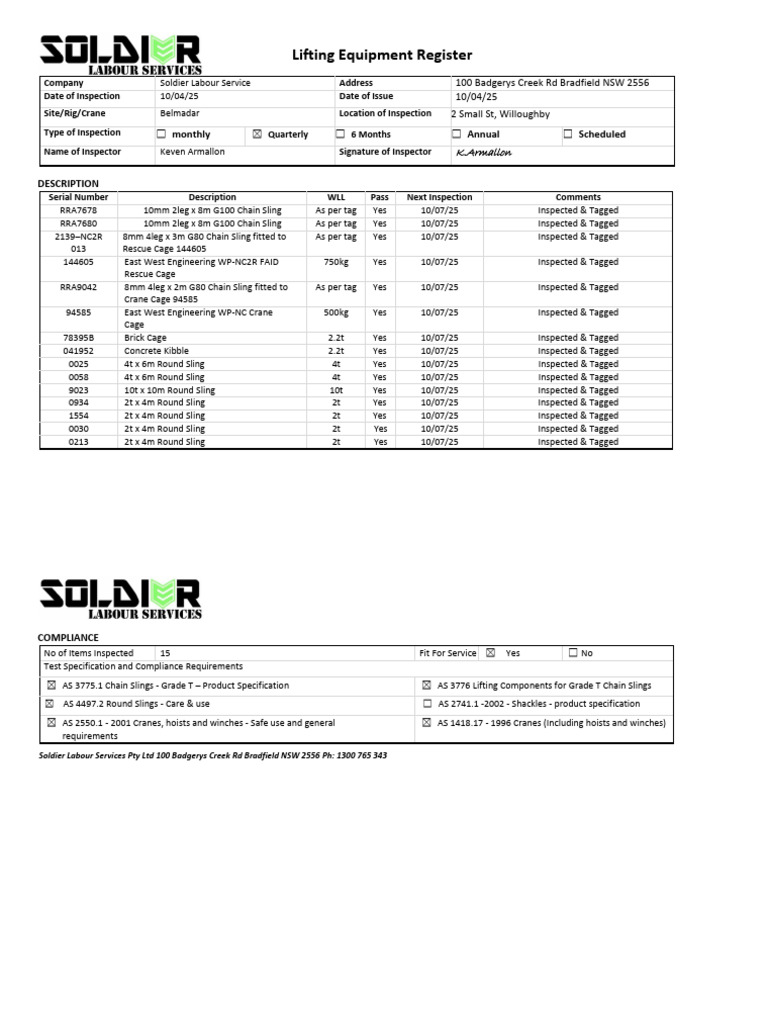 Lifting Equipment Inspection Report | PDF | Crane (Machine ...