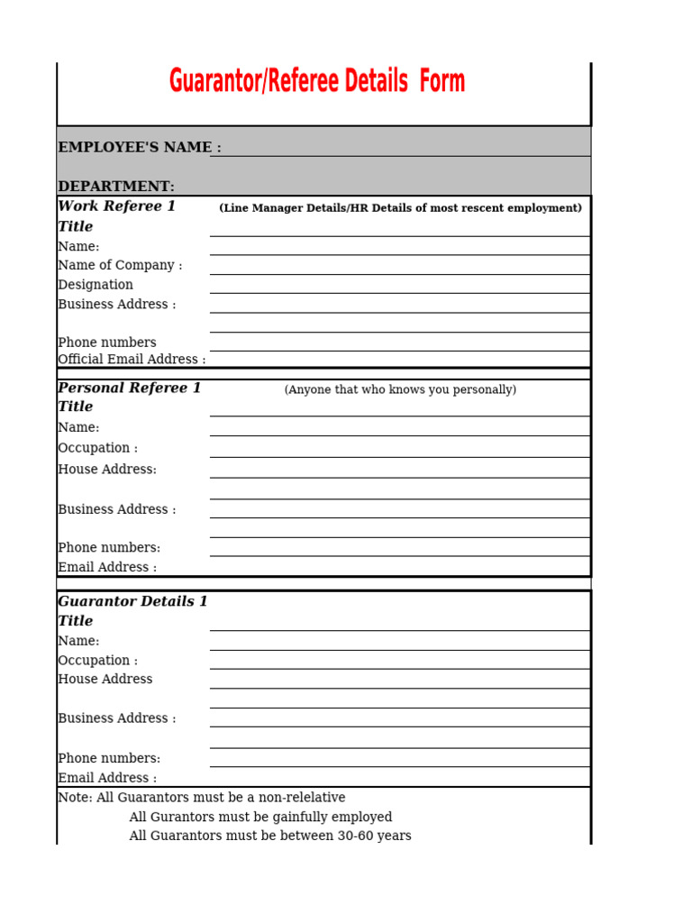 HRM-TMP-002 Rev 3.0 Quest Guarantor-Referee Details Form | PDF