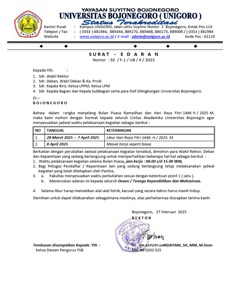 Surat Edaran Jam Kerja Ramadhan Dan Libur Hari Raya 2025 | PDF