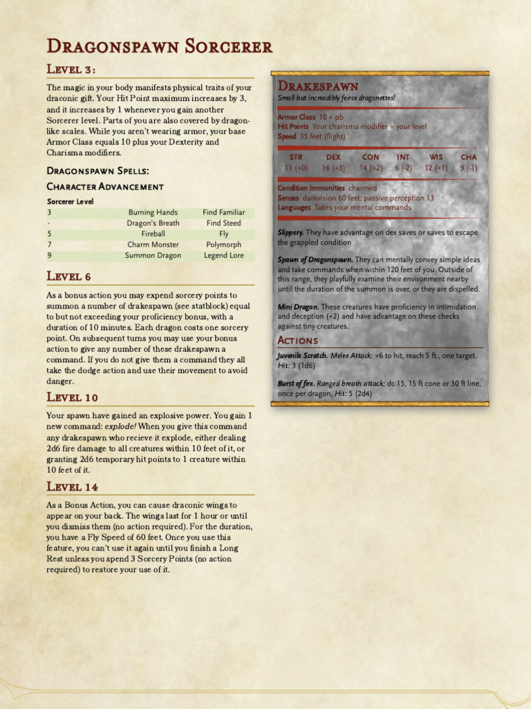 Summon Dragonspawn Sorcerer Guide | PDF | Role Playing Games