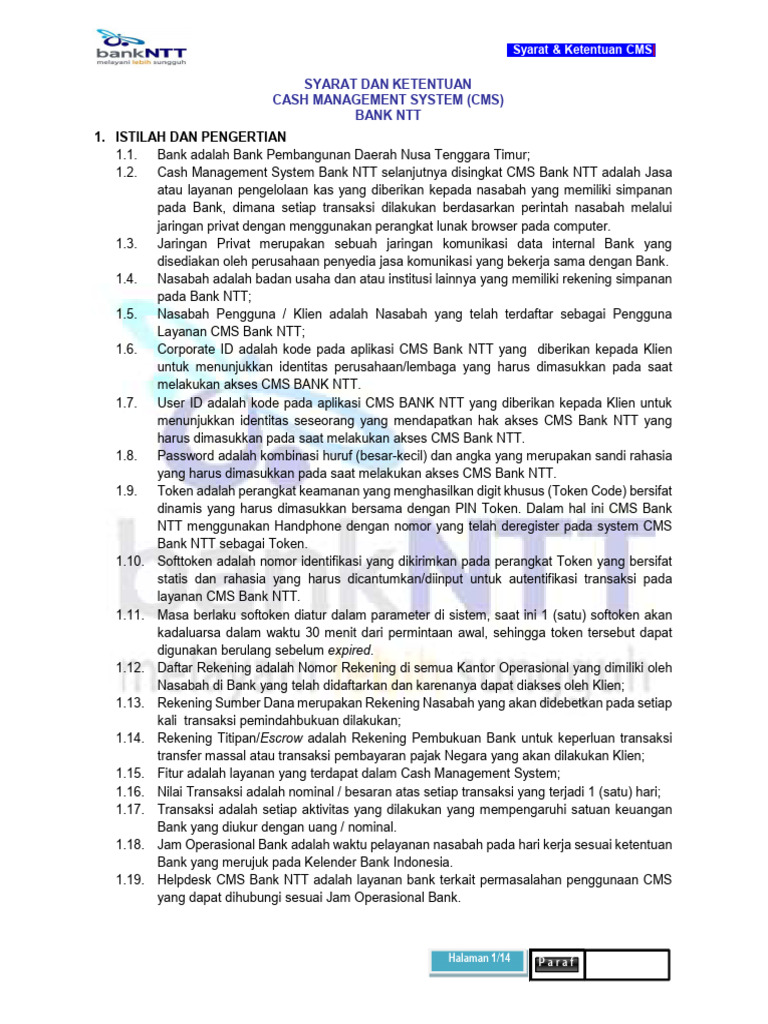 Syarat & Ketentuan CMS Bank NTT | PDF