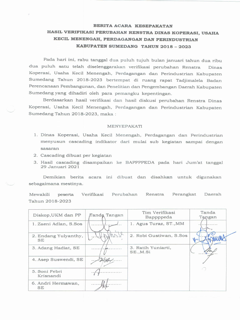 BA Hasil Verivikasi Perubahan Renstra | PDF