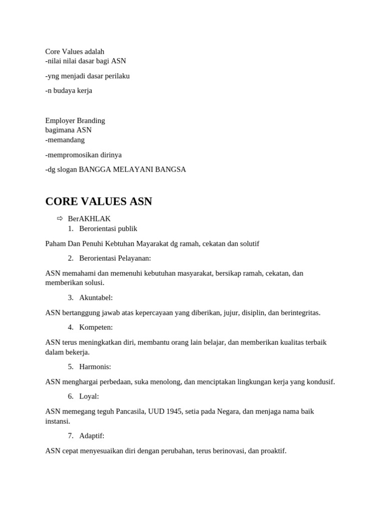 Nilai Dasar dan Branding ASN | PDF
