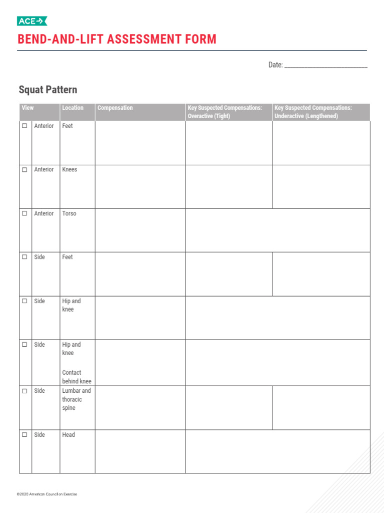 23 Bend and Lift Assessment Form | PDF