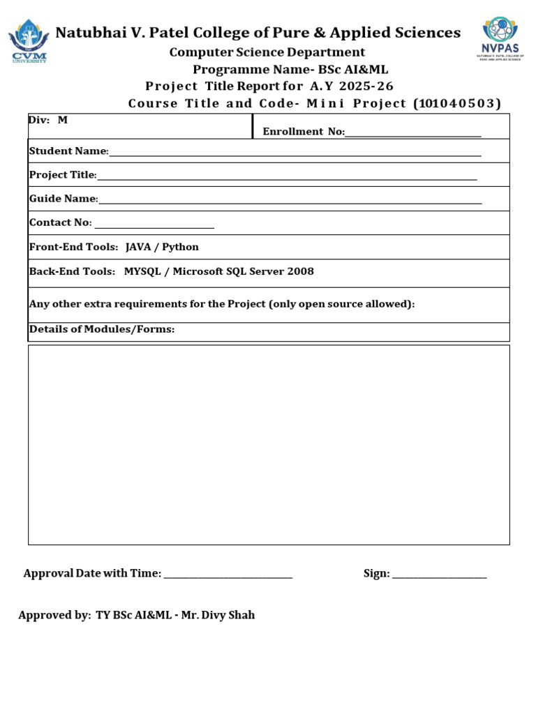Project Definition Format - BSC AI&ML - Sem5 - 2025 | PDF