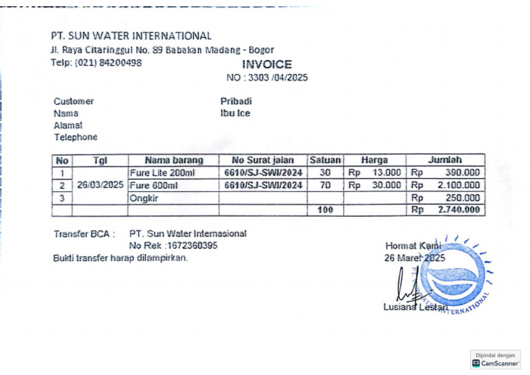 Invoice Ibu Ice | PDF