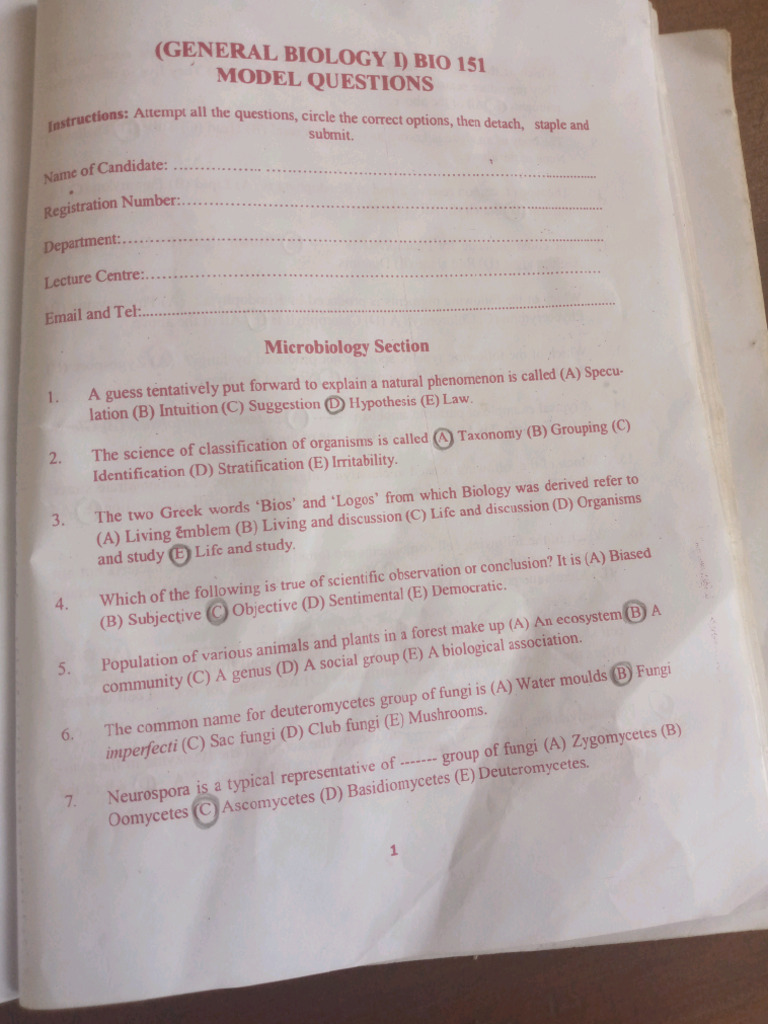 BIO 151 Model Solutions Microbiology and Plant Science | PDF