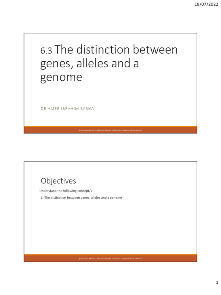 6.3 The Distinction Between Genes, Alleles and A Genome | PDF | Gene | Genetics