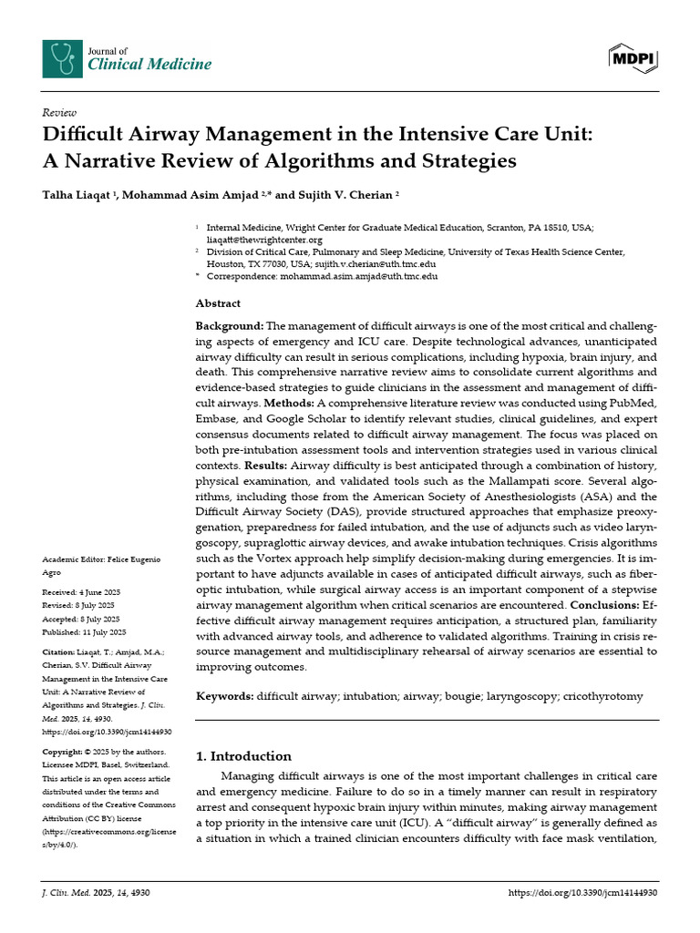 Difficult Airway in Icu | PDF | Intensive Care Medicine | Medical ...