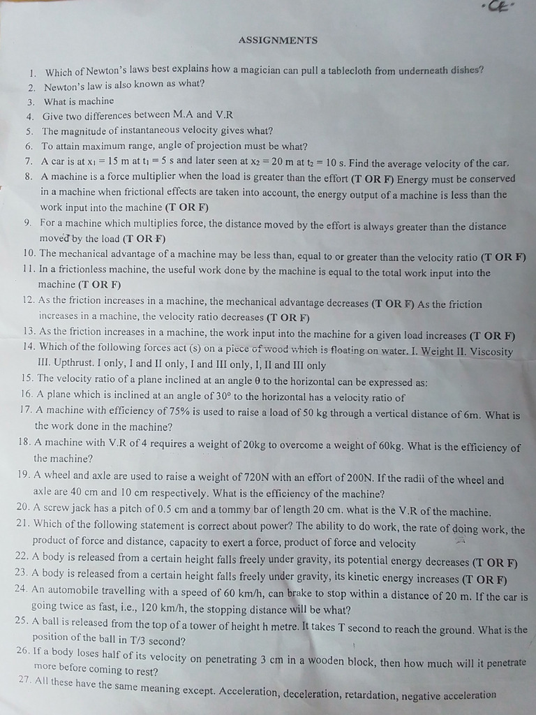 PHY 111 2024 Study Questions - Chimacy - Emmanuel | PDF