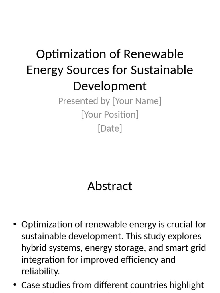 Optimization of Renewable Energy Sources Presentation | PDF