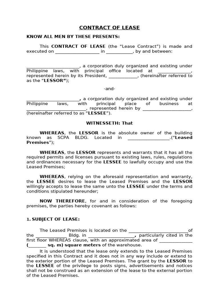 Contract of Lease Sample 1 | PDF | Lease | Arbitration