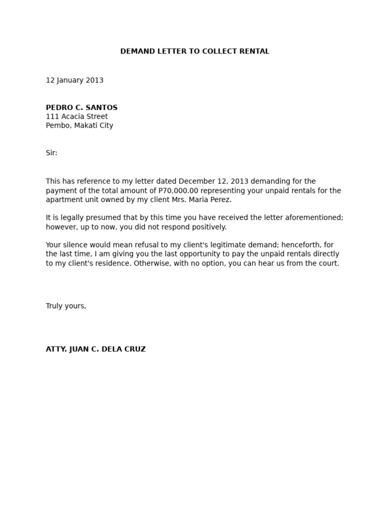 Final Demand Letter for Unpaid Rent | PDF