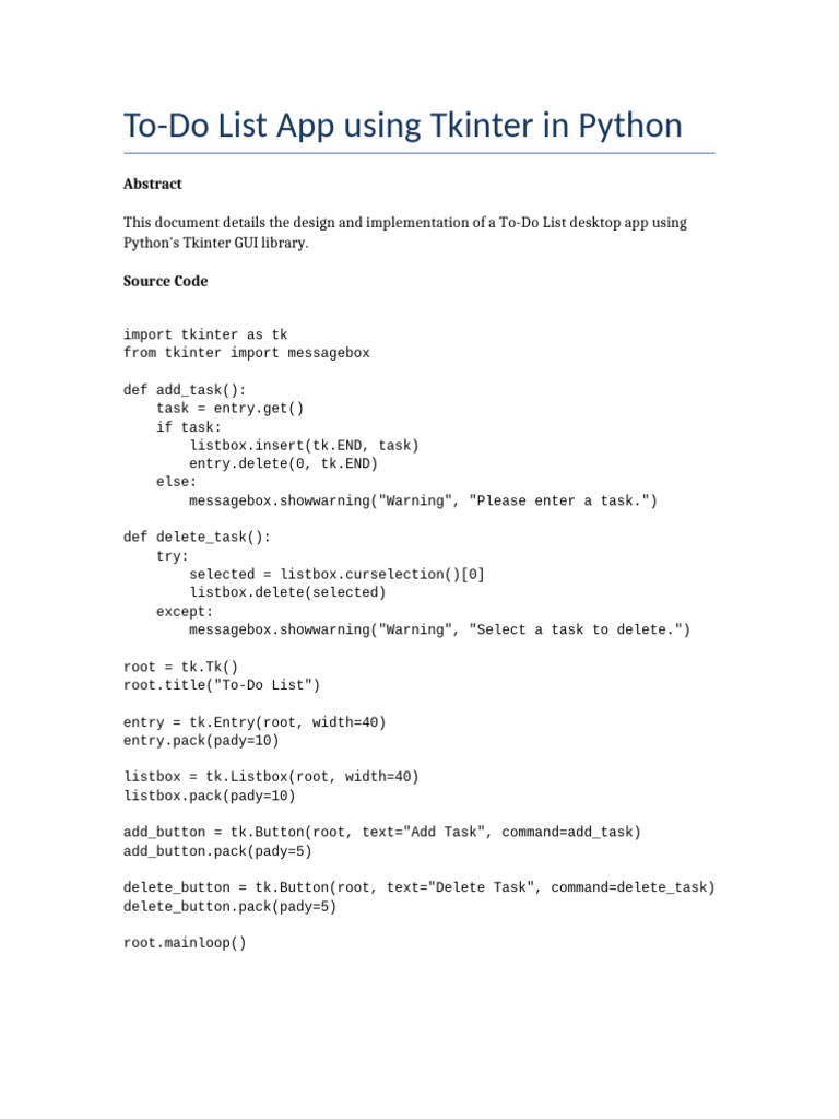 Tkinter To-Do List App Guide | PDF