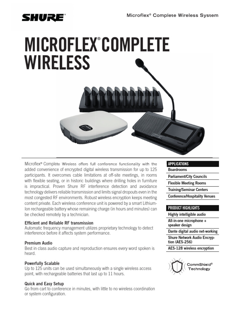 Shure Wireless Conference System Datasheet | PDF | Microphone | Loudspeaker