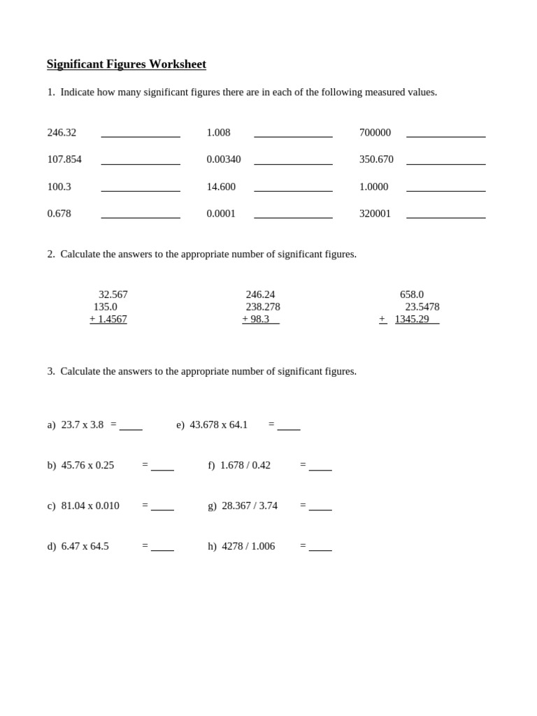 Significant Figures Practice Worksheet | PDF
