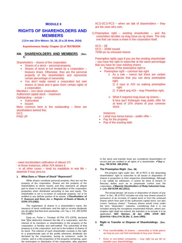 Corpo Notes - Modules 8,9,10 | PDF | Dividend | Stocks