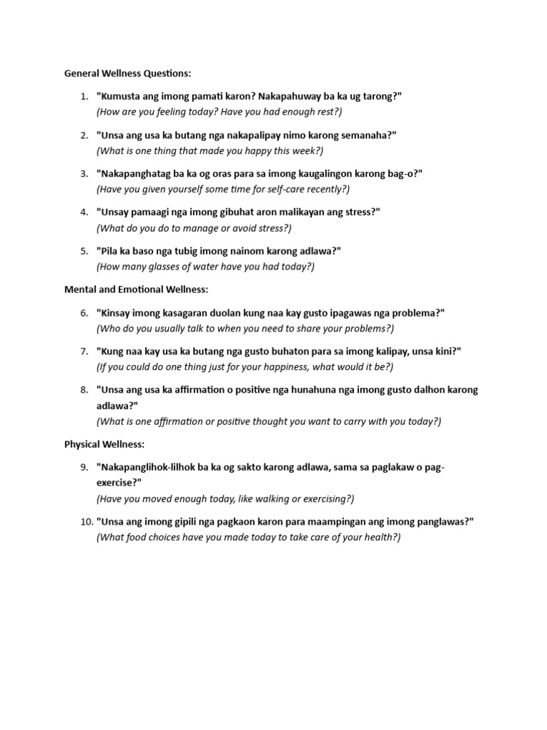Essential Wellness Reflection Questions | PDF