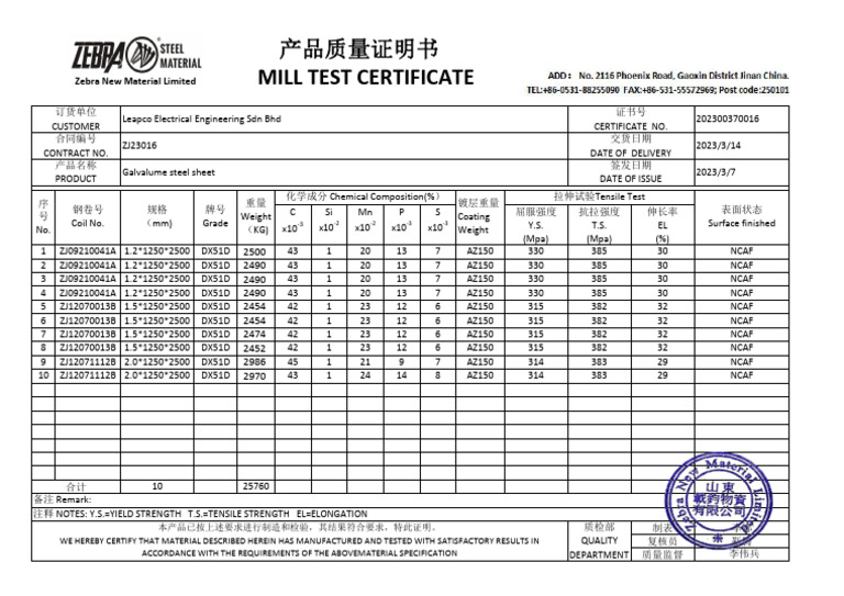 Mill Test Certificate | PDF | Materials | Building Materials