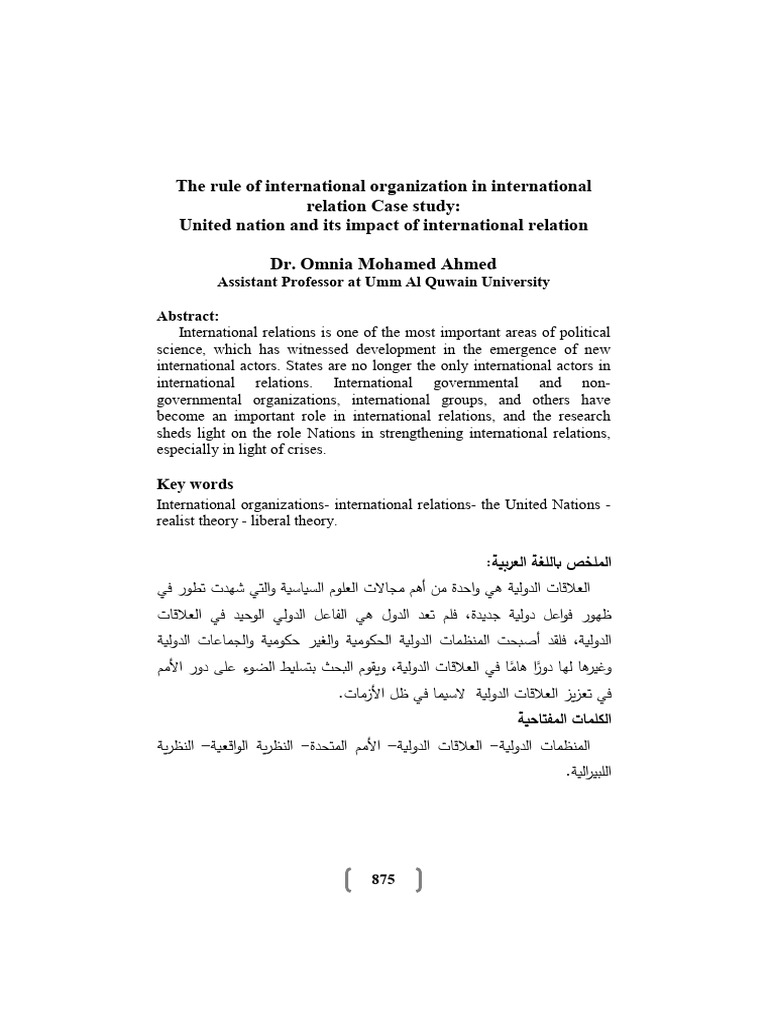 UN's Role in International Relations | PDF | International Relations ...