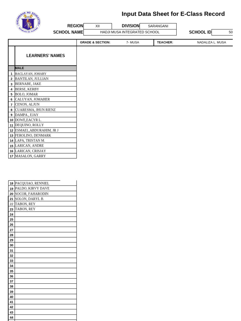 1st To 4th Mapeh E-Class Record Matatag Curriculum | PDF | Philippines