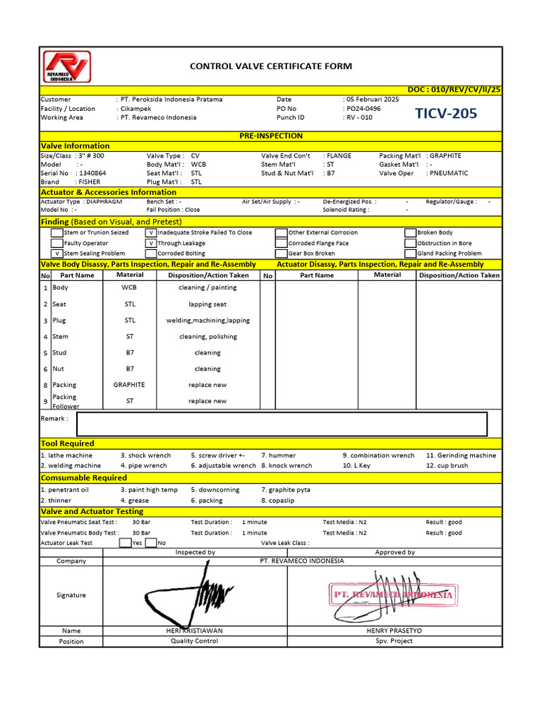 Laporan Pekerjaan - Pt. Pip | PDF | Valve | Equipment