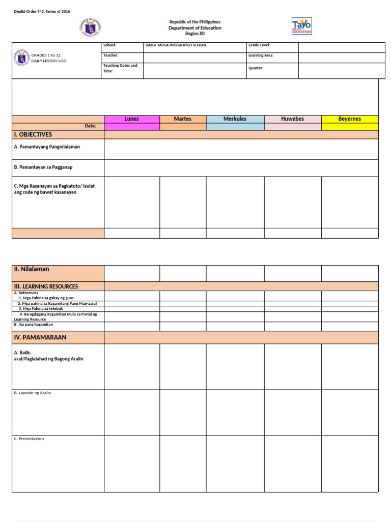 Filipino DLL Blank | PDF