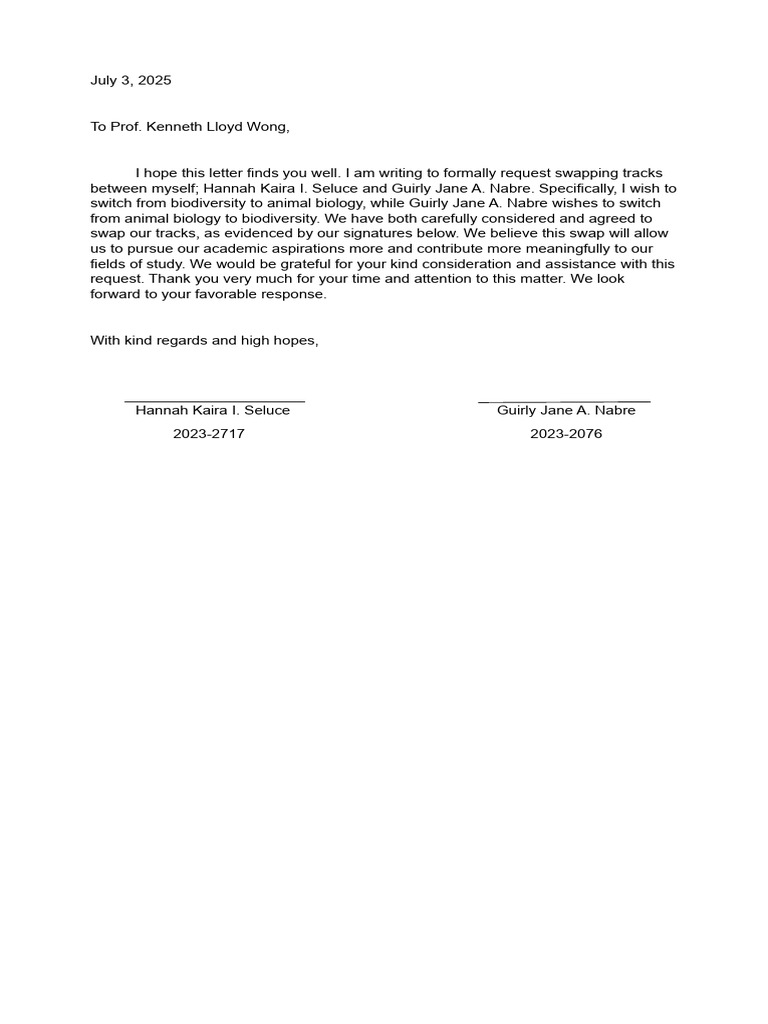 Track Request Letter | PDF