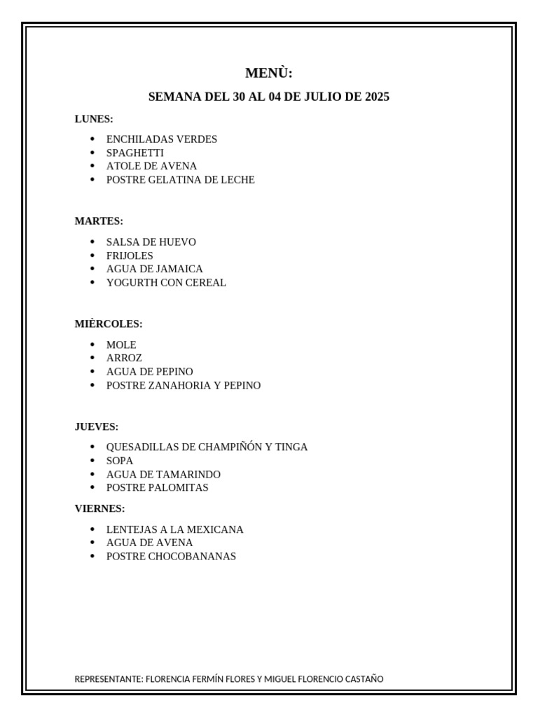 MENÙ 30 Al 04 Julio | PDF