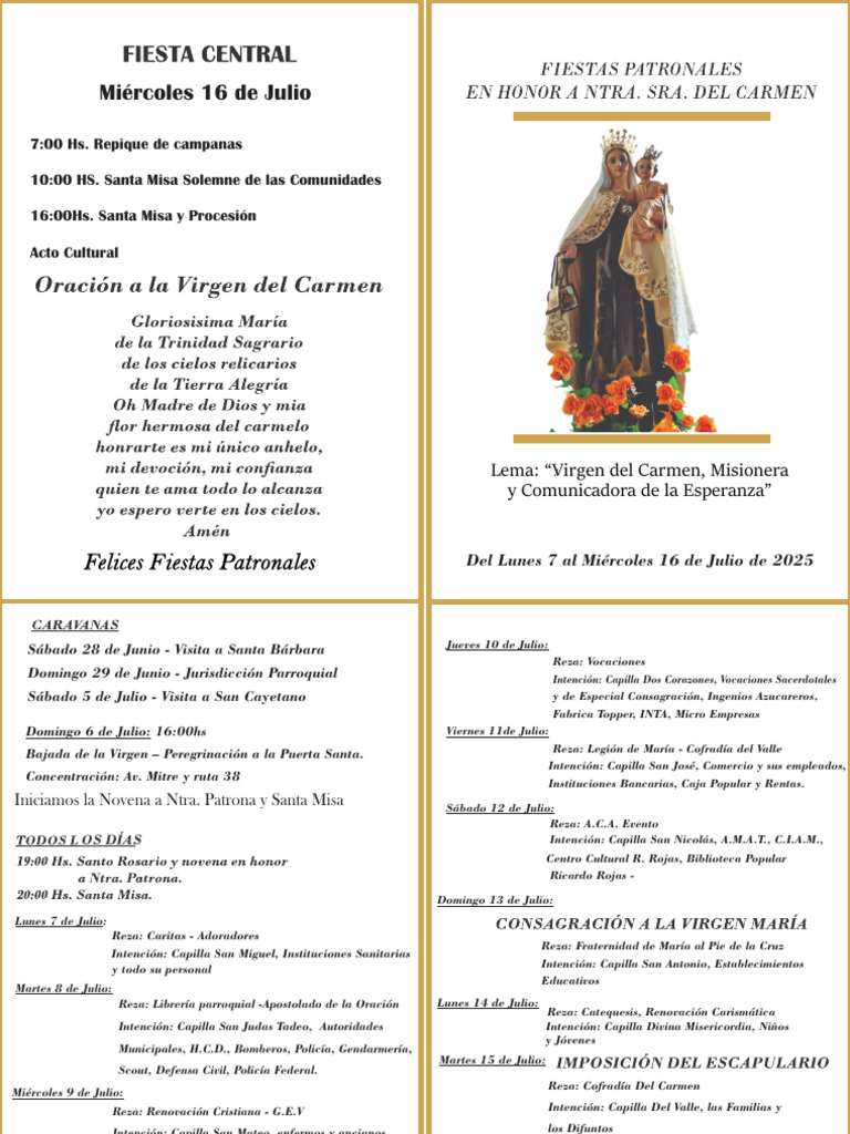 Programa Virgen Carmen 2025 | PDF