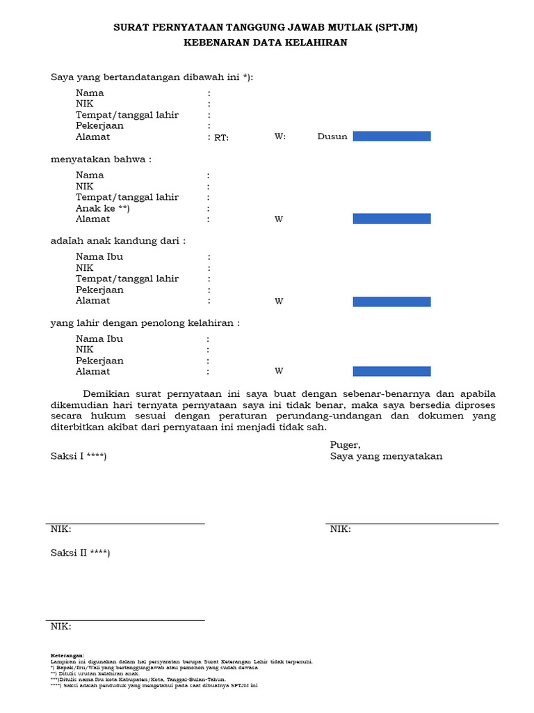 SPTJM Kebenaran Kelahiran A4 Form | PDF