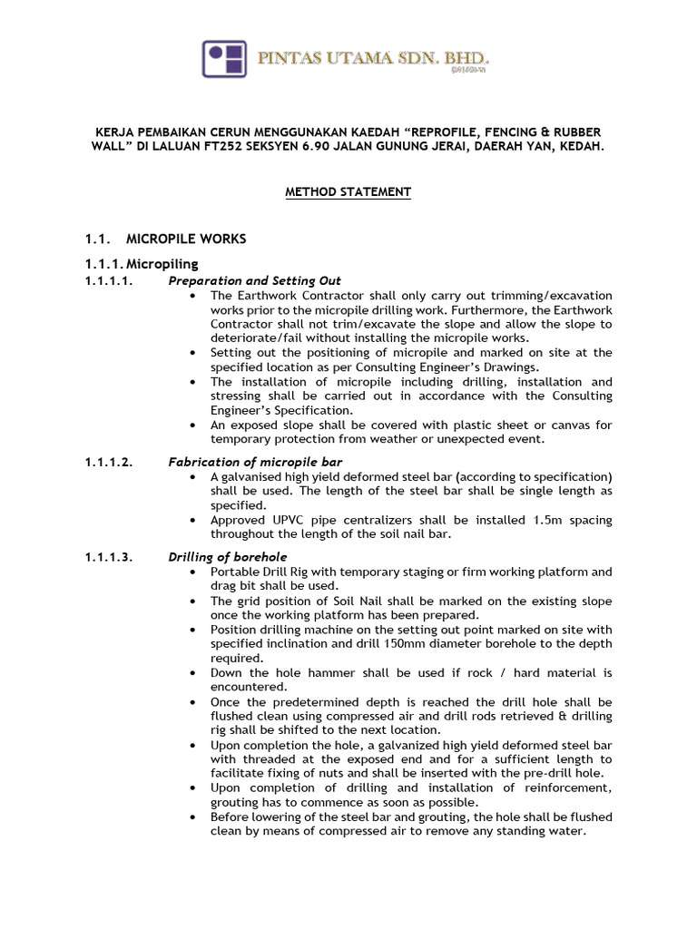 Method Statement Micropile | PDF | Deep Foundation | Building Engineering