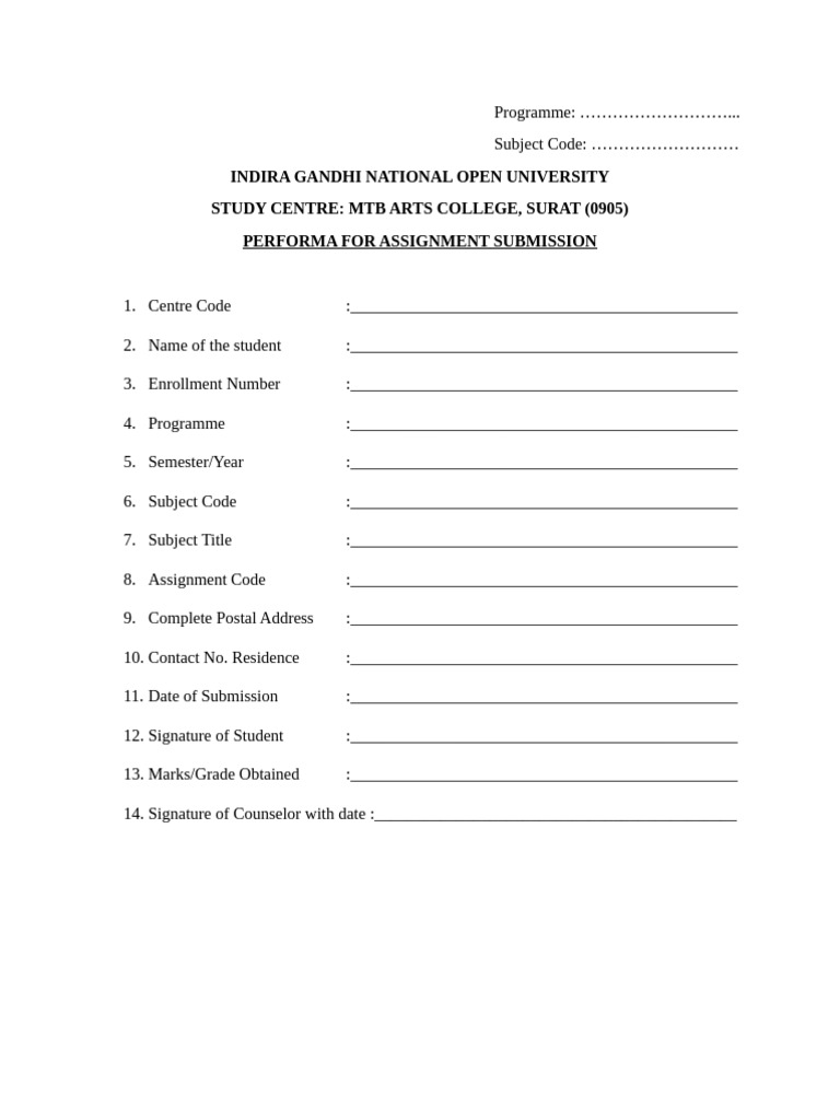 Assignement Submission Format | PDF