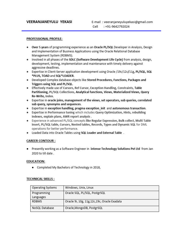 Resume Veer An Janey Ulu Ye Kasi | PDF | Postgre Sql | Pl/Sql