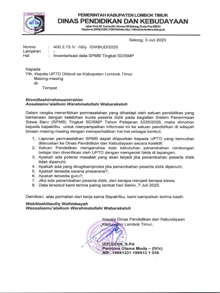 Inventarisasi Data SPMB Tingkat SD-SMP | PDF