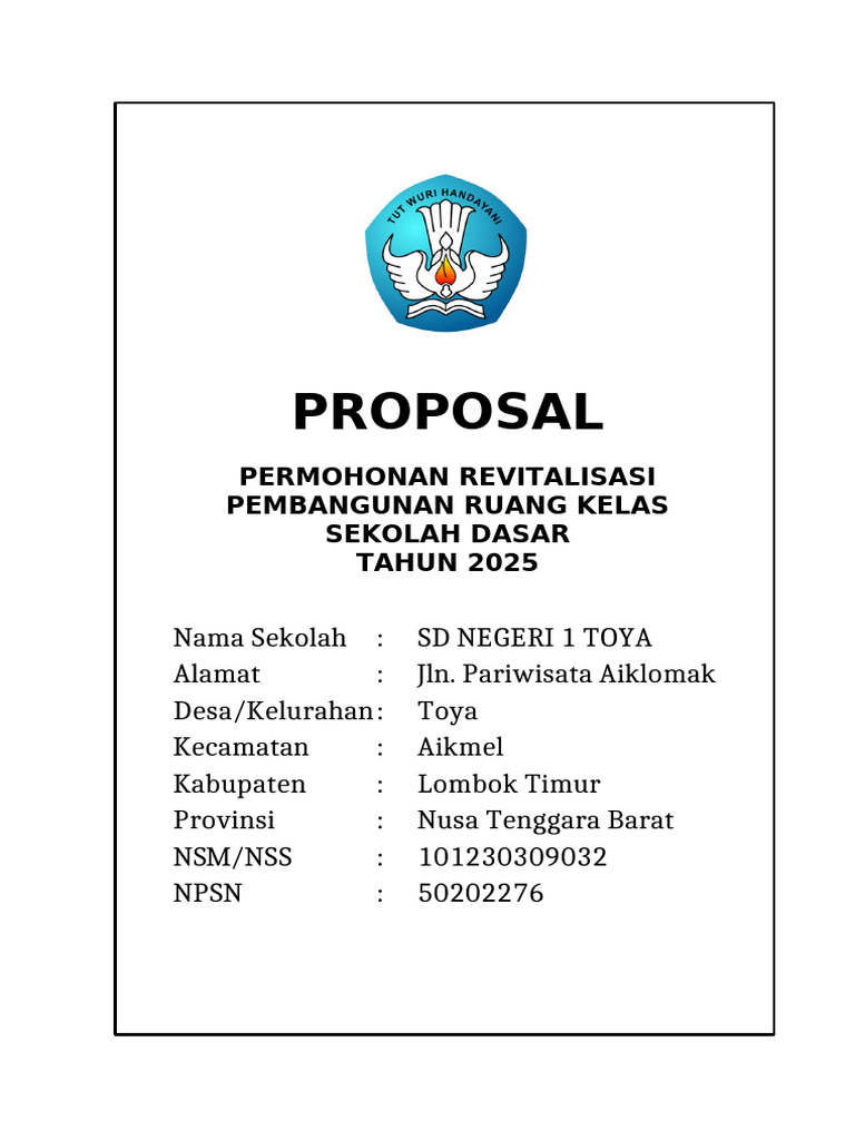 Proposal REvitalisasi Ruang Kelas SDN 1 Toya | PDF