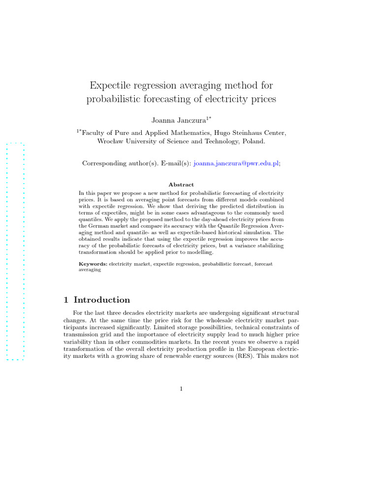 Expectile For Price Forecast | PDF | Regression Analysis | Forecasting