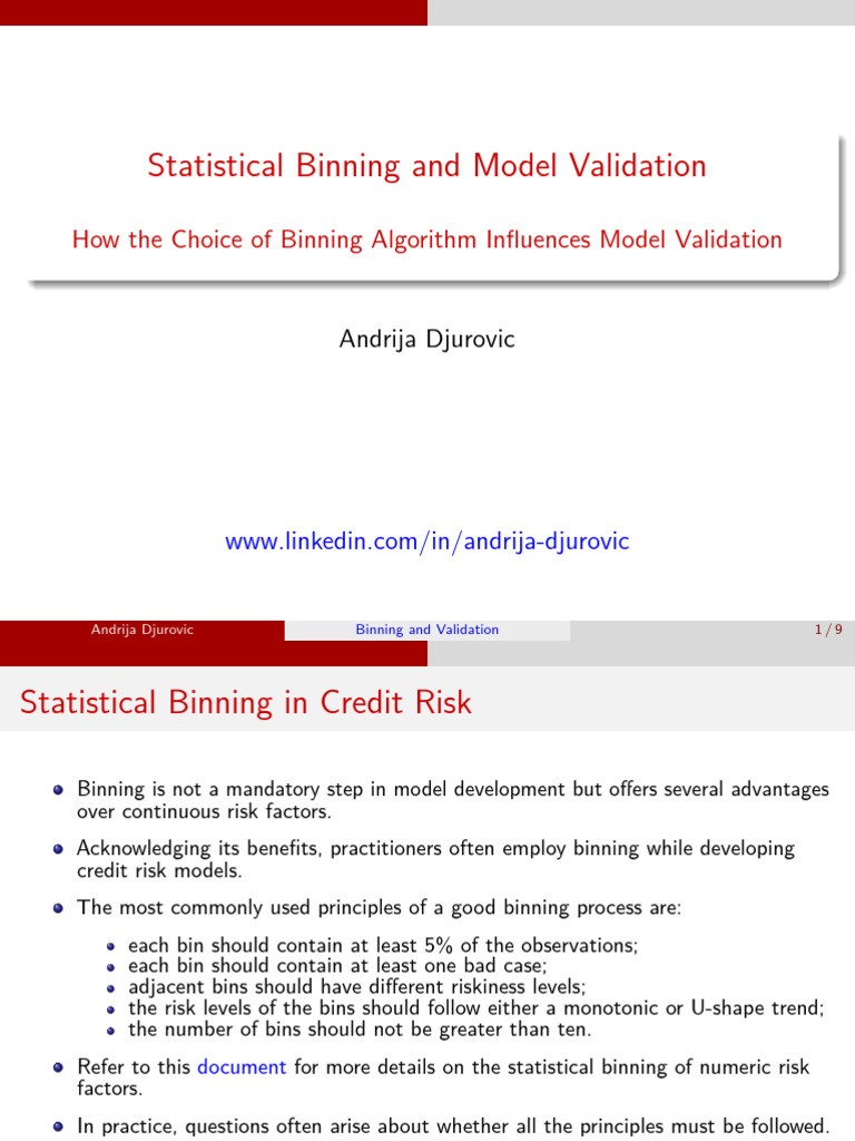 Statistical Binning and Model Validation | PDF | Risk | Regression Analysis