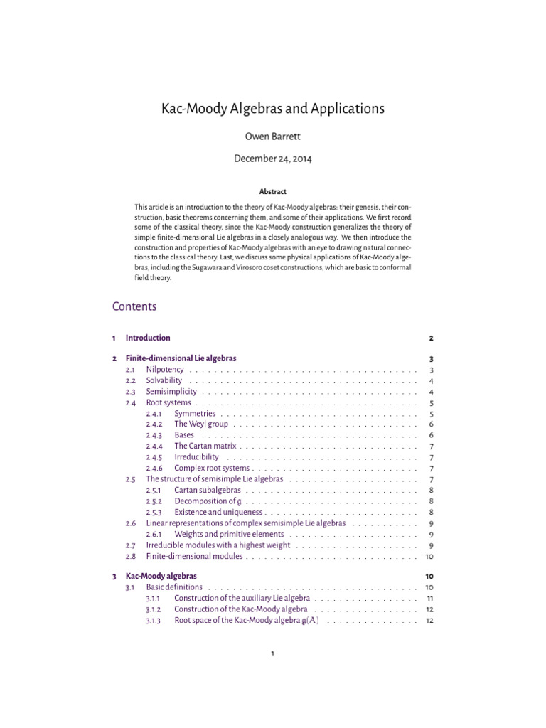 Kac-Moody Algebras and Applications | PDF | Lie Algebra | Representation Theory