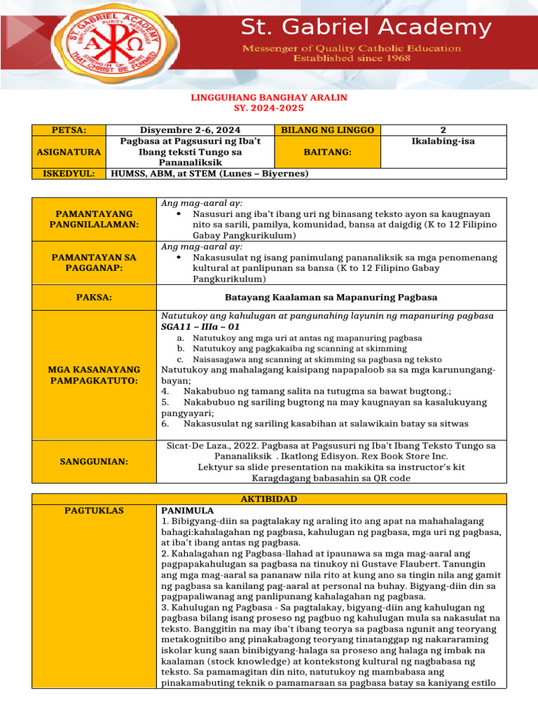 Learning Plan Week 2 December 2 6 | PDF