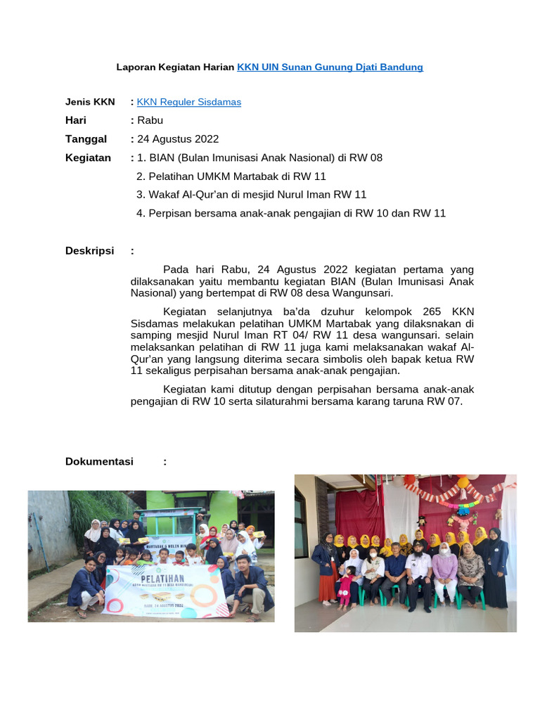 Logbook KKN 24 Agustus 2022 | PDF