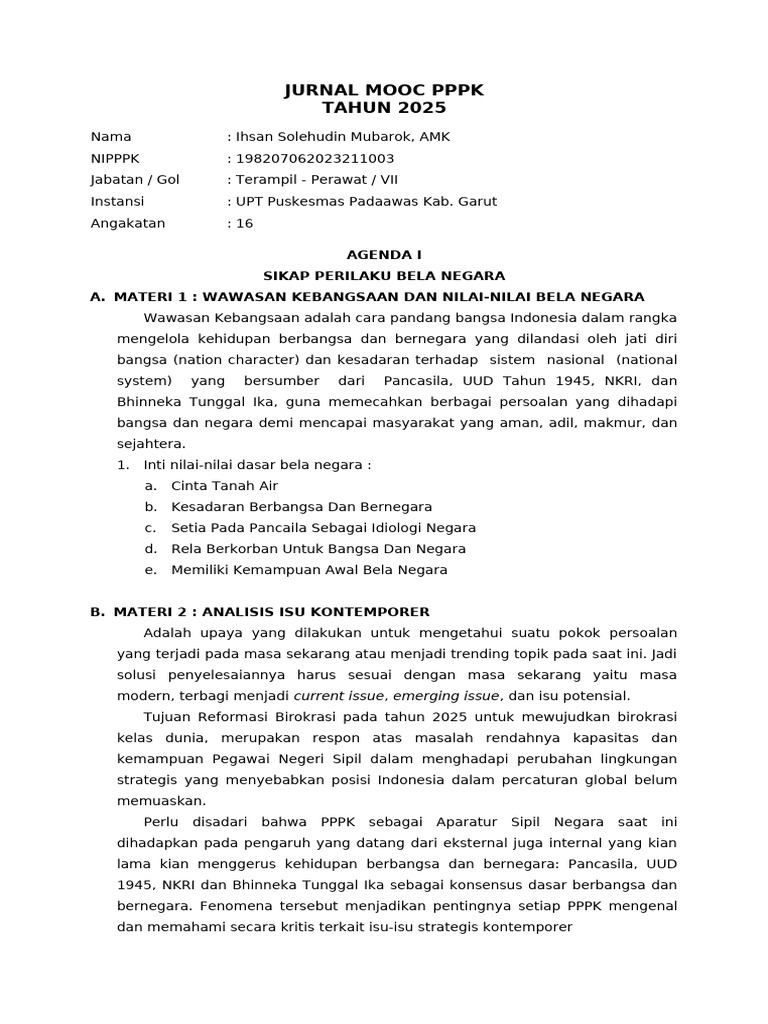Jurnal Mooc PPPK Ihsan Solehudun Mubarok Tahun 2025 | PDF