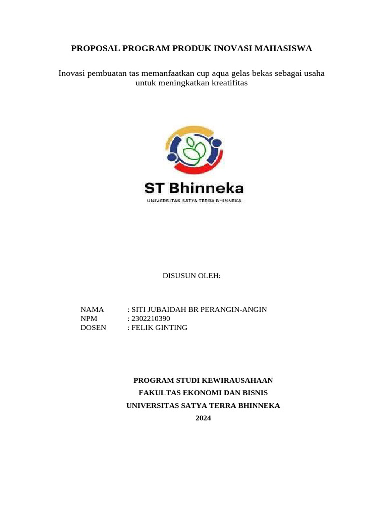 Proposal Program Produk Inovasi Mahasiswa | PDF
