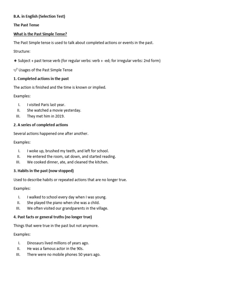 Understanding Past Simple Tense | PDF