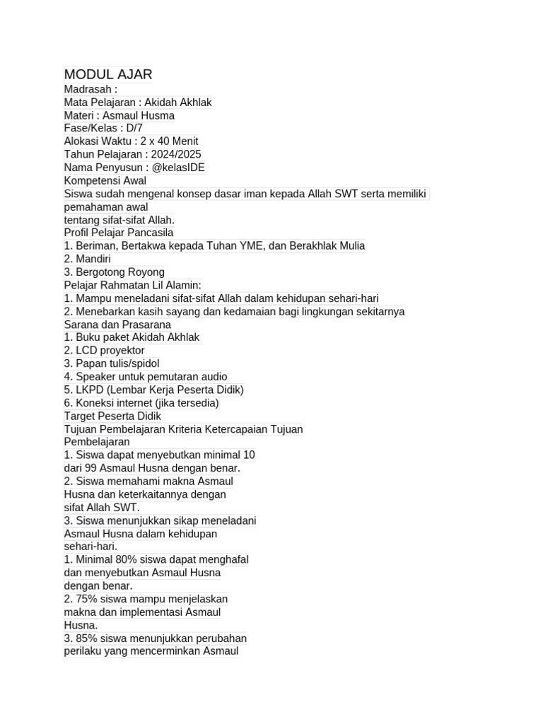 Contoh MODUL AJAR PPP | PDF